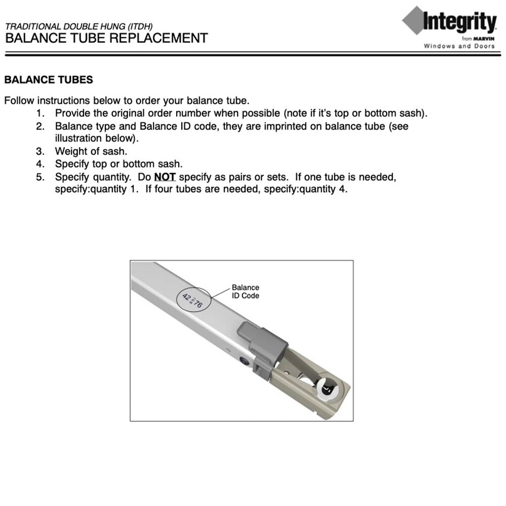 Integrity / Elevate Double Hung Balance Tube, bottom Sash, ID Code 42 ...