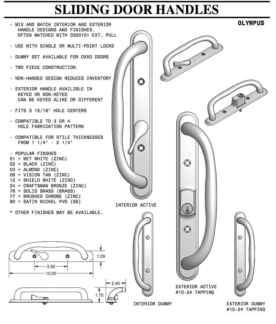Olympus DUMMY Handle for Sliding Glass Door 3-15/16 Inch Screw Hole Center