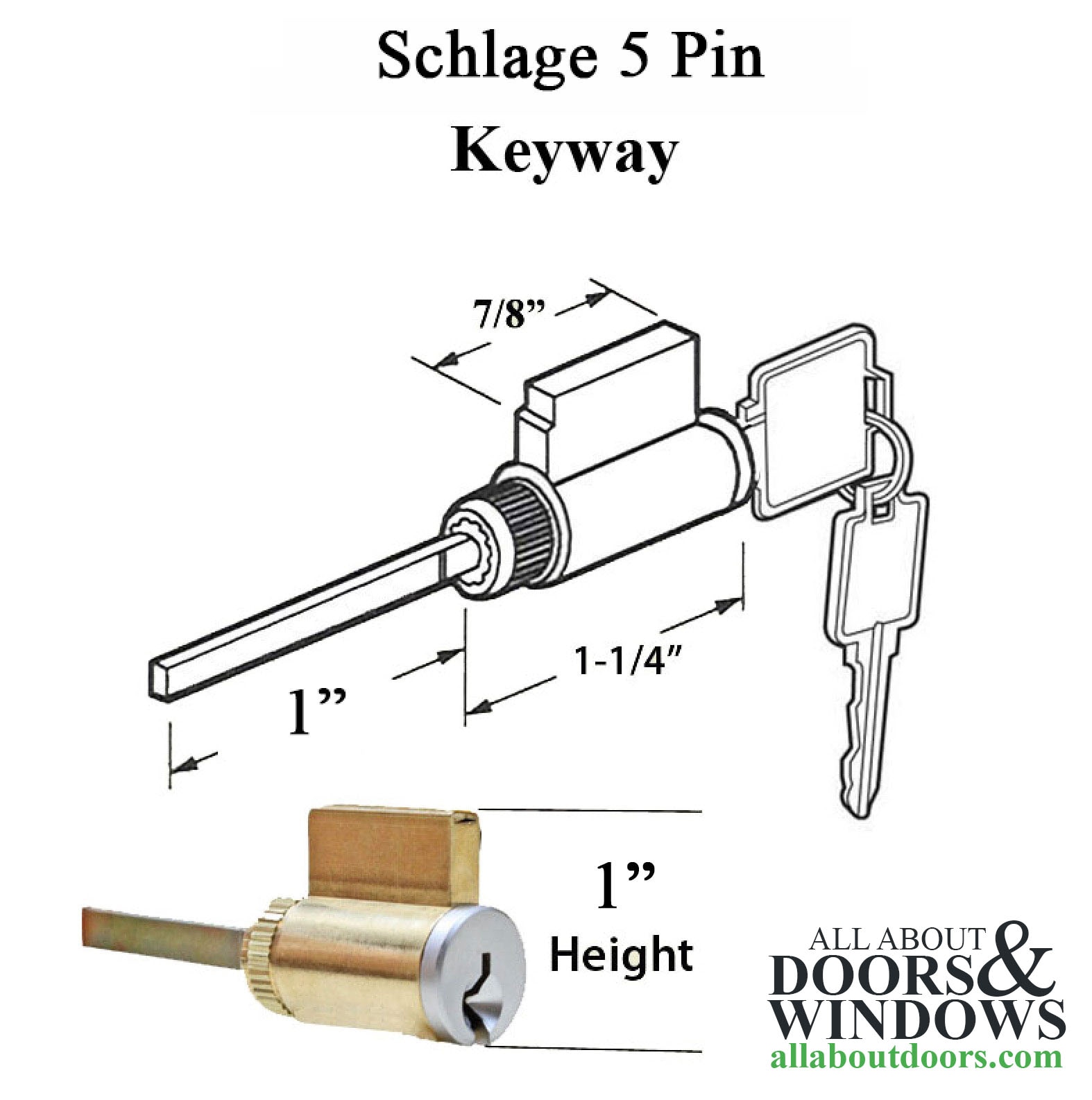 Sliding Door Keyed American Cylinder, 25mm Tailpiece Schlage Key