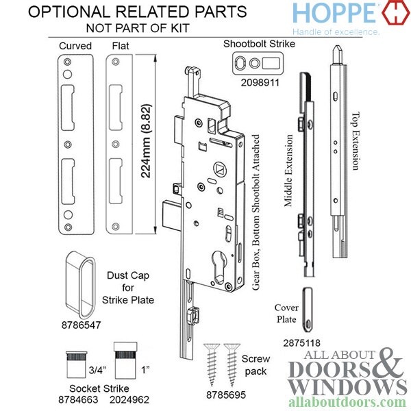 Hoppe 3-point multipoint lock kit, door heights 76.61"- 80.56", 1-3/4 ...