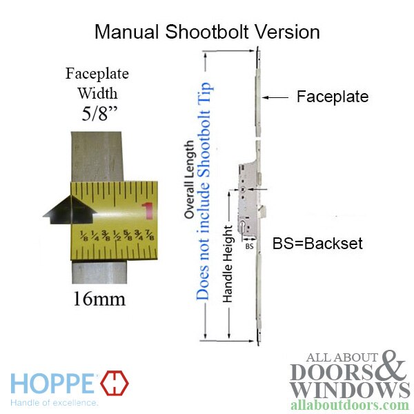 Hoppe 3-point multipoint lock, door heights 85.47"- 89.41", 1-3/4" backset