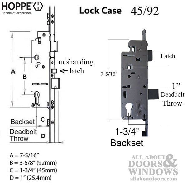 Hoppe 3-point multipoint lock, door heights 88.43"- 92.36", 1-3/4" backset