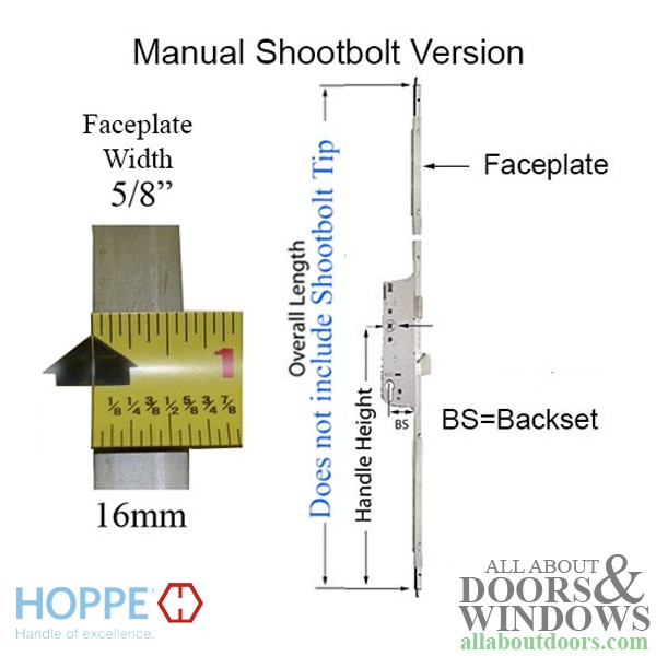 Hoppe 3-point multipoint lock replacement shootbolt kit 16/45/92