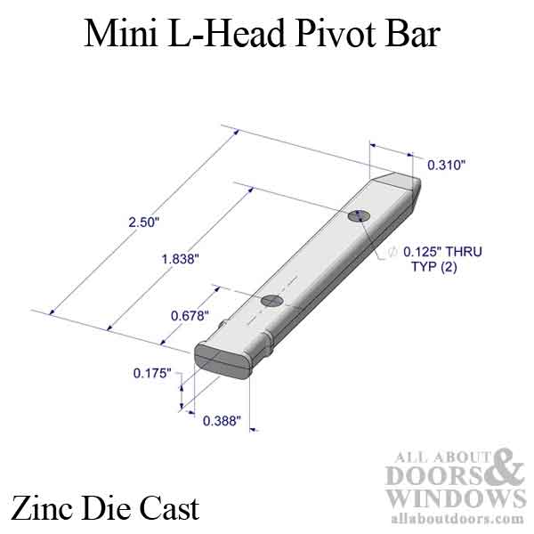 Pivot Bar, 2-1/2", 2 hole, Mini L-head, Zinc Die Cast