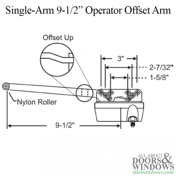 Truth 9-1/2 Single Arm Operator, Offset Arm - White, Left Hand
