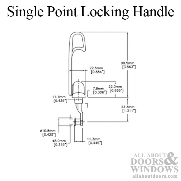 Single Point Locking Handle, Bend Straight Pin, 33mm, Non-Handed - G2 White