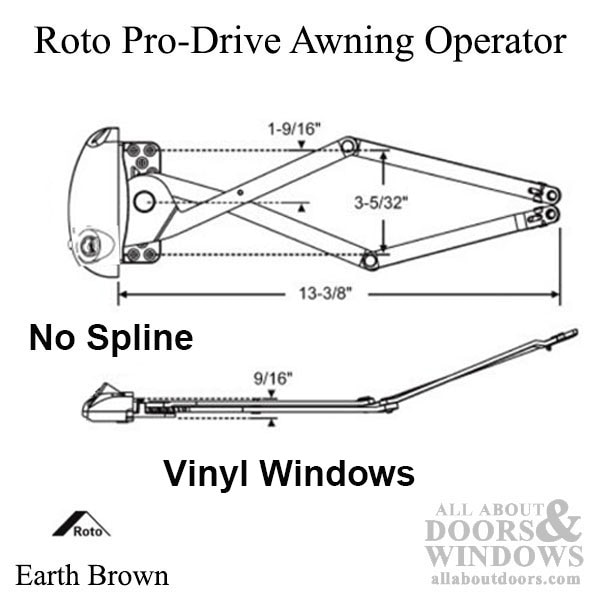 Roto Awning Operator, Pro-Drive Series for Vinyl WIndows - Earth Brown