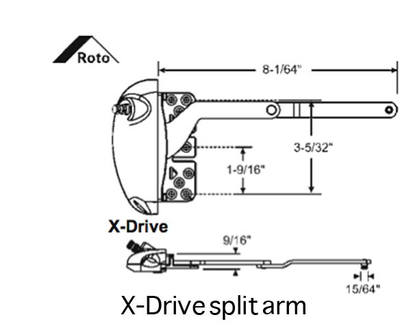 Roto 8-1/64" Stainless Steel Split Arm, X-Drive, LH Vinyl Window ...
