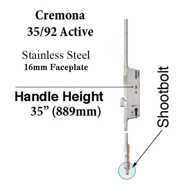 Cremona 35/92 Active Shootbolt, 3-Point Lock - Stainless Steel.