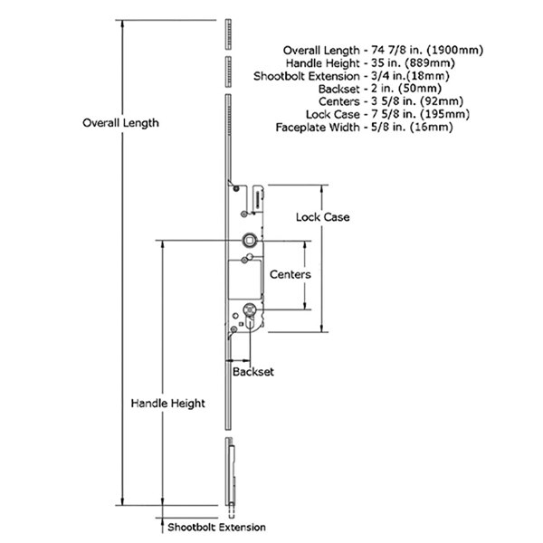 Cremona 50/92 Inactive Shootbolt, Passive Door 2 Point lock- Silver