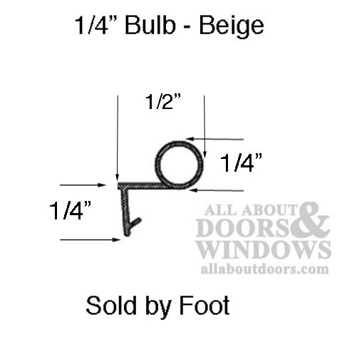 Bulb Weatherstrip, .250 Offset leg, Casement & Double Hung Windows - Beige