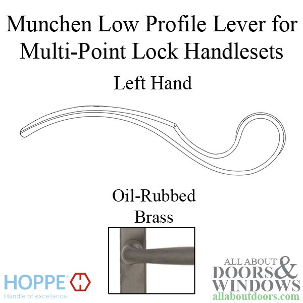 Hoppe Munchen low-profile lever handle for left handed multipoint lock ...