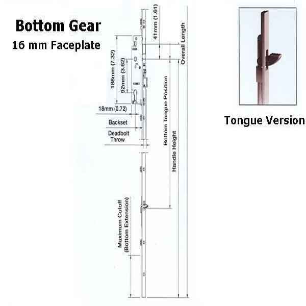 16mm Auto Tongue Gear, 45/92, Tongue @ 26.42", 1/2" D/B